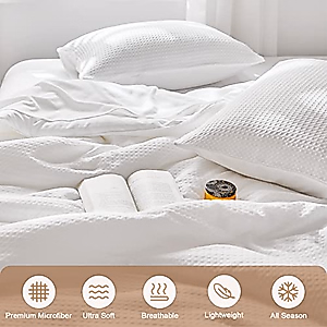 WARMDERN White Comforter Set King Size Waffle Weave Lightweight Bedding Comforter Sets Soft Microfiber Down Alternative Comforter 7 Pieces Bed in A Bag All Season(White, King)