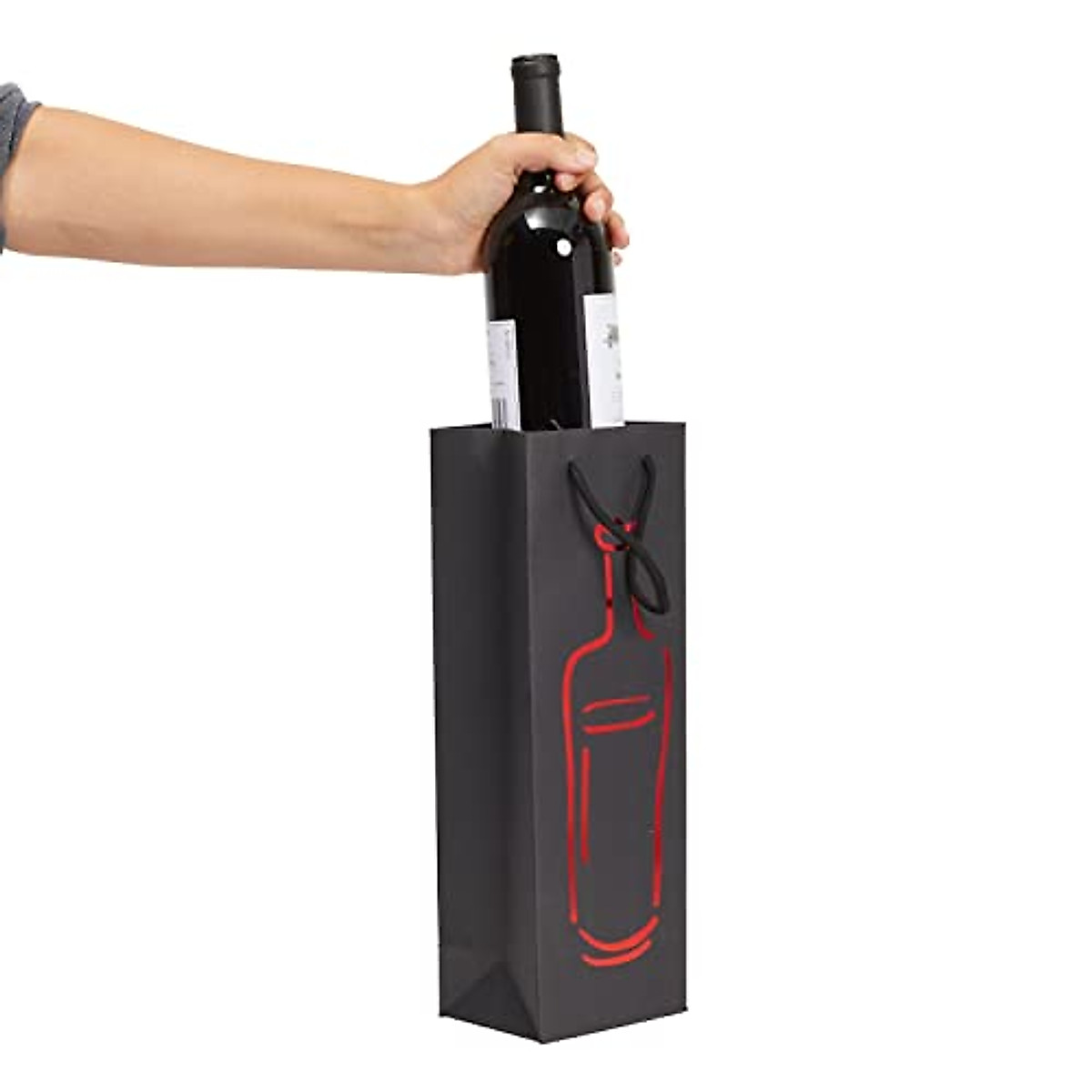 Juvale 12 Pack Black Wine Bottle Gift Bags with Handles, 4 Elegant Foiled Designs for New Years Eve, Anniversary, Housewarming