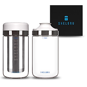 Shelbru Cold Brew Coffee Maker - 2-Piece Set w/Brewer & Carafe (Pitcher) - Reusable Stainless Steel Filter & Heavy-Duty Boroscilicate Glass - 16.9 fl oz / 500ml of Cold Brew Concentrate/Iced Coffee