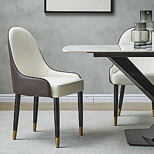 Montary 7 Piece Dining Table Set, Dining Chairs Set of 6, Modern Style Sintered Stone Marble Table with Black Titanium Metal X-Base, 63" Dining Table with 6 Pcs Chairs