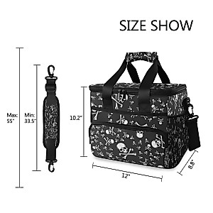 MNSRUU Cooler Bag Halloween Skull Head Jolly Roger Pirate Insulated Lunch Totes Picnic Bag Beach Cooler Lunch Box Container with Adjustable Shoulder Strap