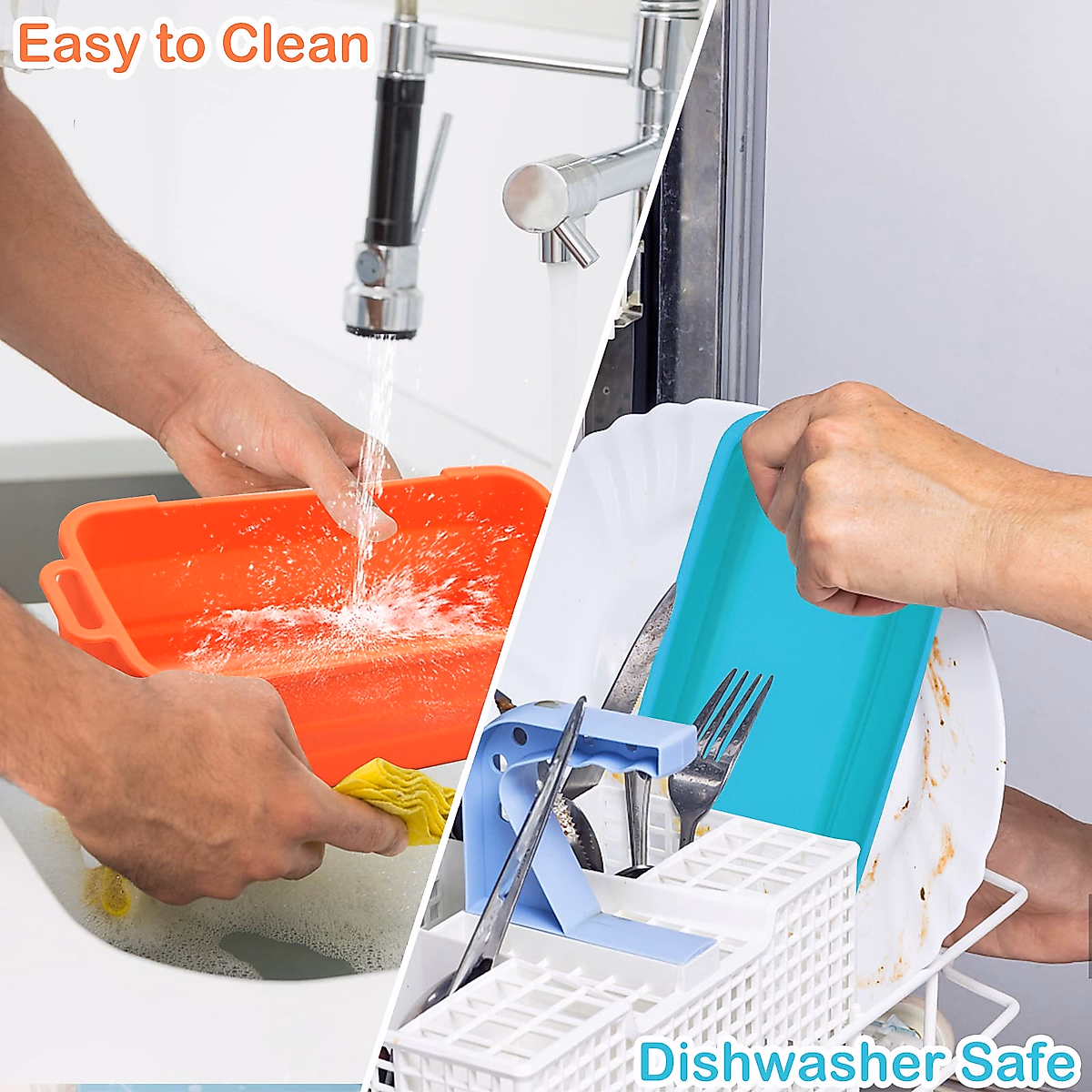 CANIPHA 2Pcs Silicone Grease Cup Liners for Blackstone 17/22/28/30/36 Inch Griddle, Foldable Catcher Tray Liner, Reusable Drip Pan for Black Stone Trays Gate, Griddle Accessories(Blue, Red)