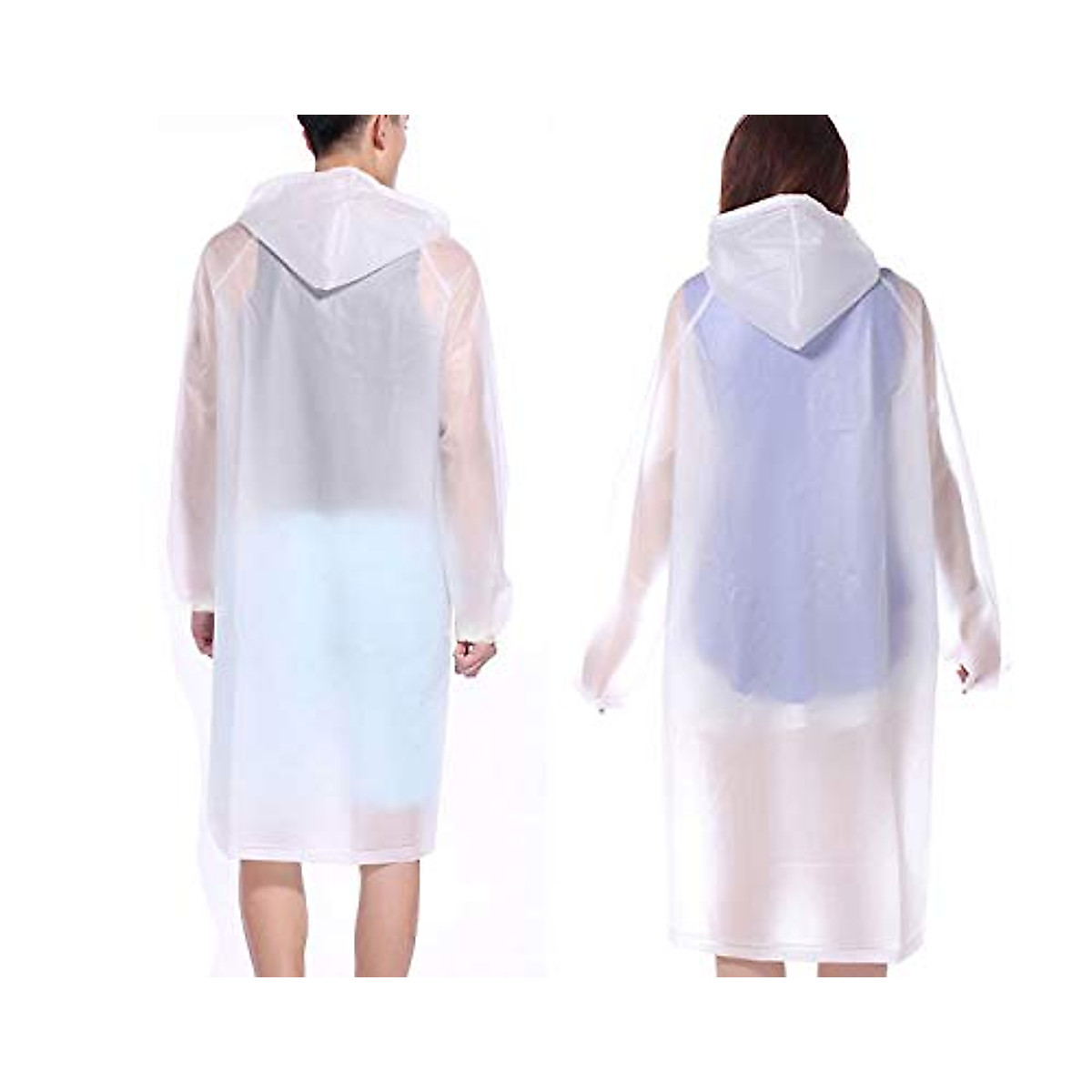 Exptolii Rain Poncho for Adults, 2 Pack EVA Reusable Raincoat Emergency Rain Gear Jacket with Hood (White)