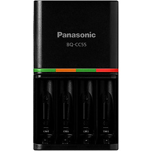Eneloop Panasonic BK-3HCCA4BA pro AA High Capacity Ni-MH Pre-Charged Rechargeable Batteries, 4 Pack, Black & BQ-CC55KSBHA Advanced pro Rechargeable Battery 4 Hour Quick Charger, Black