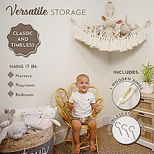 Macrame Stuffed Animal Hammock - Wall Hanging Toy Net with Hand-Made Tassels - Plushie Storage Organizer - Boho/Bohemian Nursery, Kids Room, Playroom & Home Decor.