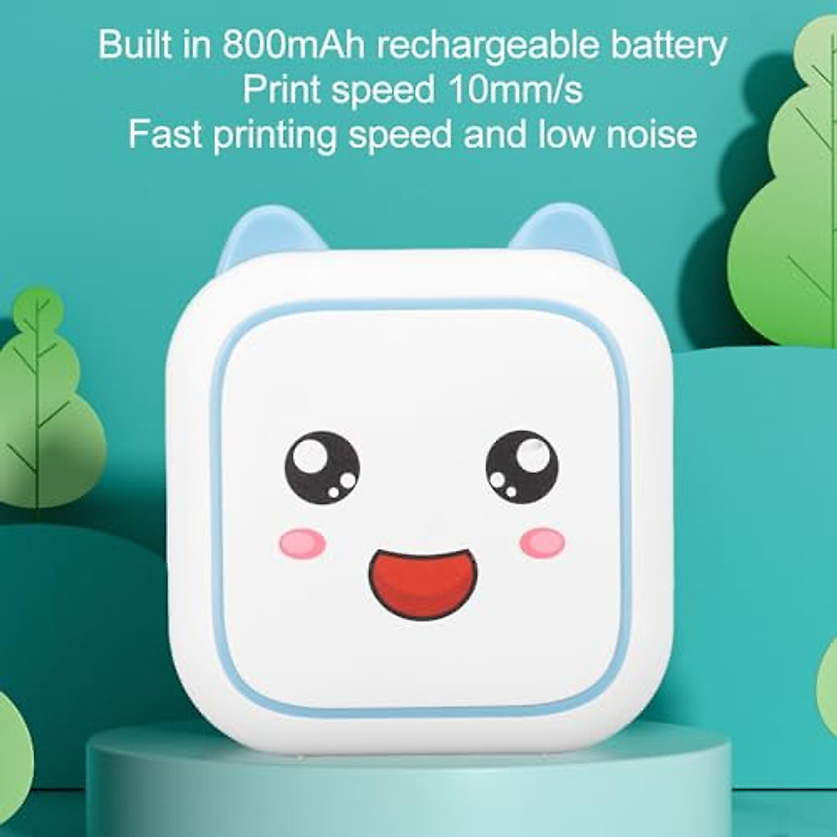 Mini Printer Inkless Easy to Carry 800mAh Rechargeable Battery Low Noise Bluetooth Mobile Thermal Printer for Notes Journal Memo Photo Study DIY Scrapbook Anatomy Flashcards Kids (Blue)