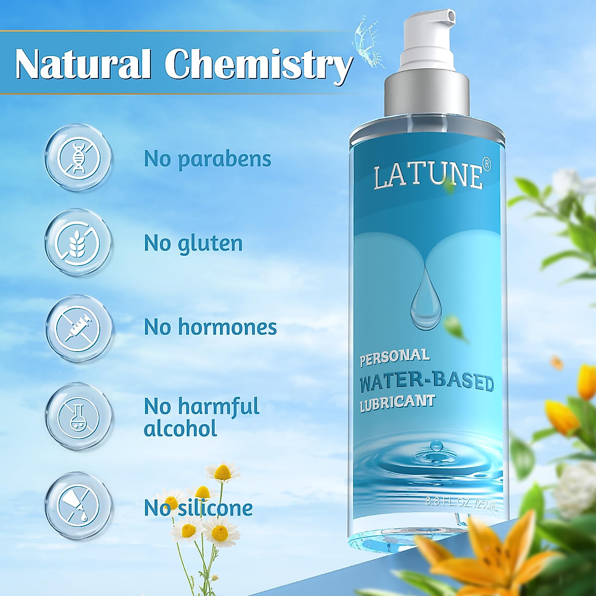 8.5 oz Water Based Lube - Mild Personal Lubricant, Condom Compatible Lube, Water Based Lube Personal Lubricant for Men, Women, and Couples