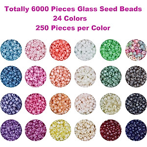 EuTengHao 6000pcs Glass Seed Beads Small Craft Beads for DIY Bracelet Necklaces Crafting Jewelry Making Supplies with Two 0.8mm Clear Bracelet String (4mm, 250 Per Color, 24 Colors)
