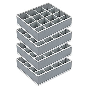 homsorout Sock Organizers, Large Underwear Organizers, Foldable Dresser Drawer Organizers for Clothing, Closet Organizers and Storage for Men's Socks, Stockings, Ties, Panties, 4 Packs (Grey)