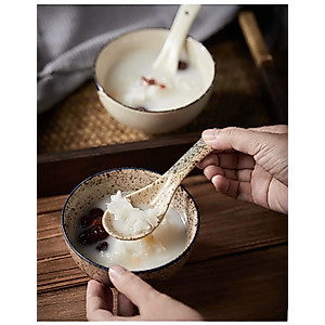 Bicuzat Vintage Style Soup Spoons Set of 5, Asian Ceramic Ramen Spoons for Broth, Chaos, Salad, Noodles, Miso Soup, Chinese Soup, Rice Spoon, 5 Inch