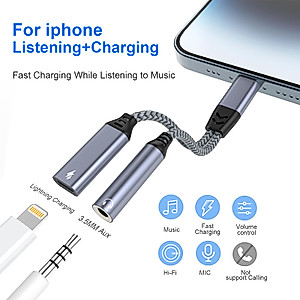 Opluz 2-in-1 Lightning to 3.5mm Headphone and Charger Adapter for iPhone, iPad, and Other Apple Devices