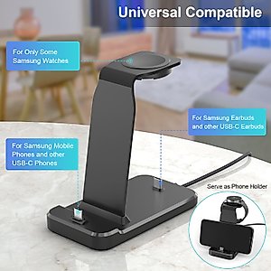Charging Station for Samsung Multiple Devices,3 In 1 Fast Charging Stand Wireless Charger for Samsung Galaxy Watch 5/5 Pro/4/3/Active,Galaxy S23/S22/S21/S20/Note20/Note10/Z Flip 4/Z Fold 4,Galaxy Buds