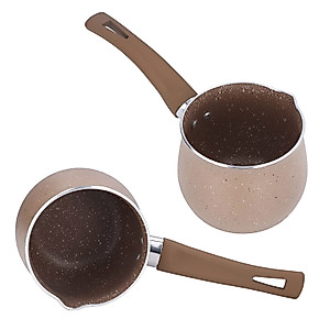 TOPINCN Single Handle Coffee Warmer Boiling Pot Mini Milk Pan Aluminum Alloy Non Stick Anti Scalding for Cooking (Brown)