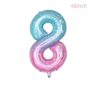 40inch Large Starry Sky Number 8 Balloons, Mylar Foil Helium Balloons For 8th Boy Girl Birthday Party ，Kid's 8th Birthday Decorated Crown Number 8 Balloon (8)