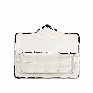 VIP Home & Garden MT2155 Vintage Style Antique Business Card Holder, White, Metal