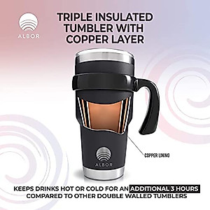 ALBOR Insulated Tumbler with Lid and Straw - 30 oz Insulated Coffee Mug with Handle, Travel Coffee Mug, Triple Insulated Technology with 2 Lids, 2 Metal Straw, Brush and Storage Bag, Black