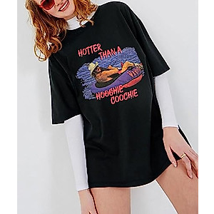 Hotter Than a Hoochie Coochie Oversized T Shirt Women Summer Beach Vacation Tops Vintage Graphic Country Music Tee (M, Black)