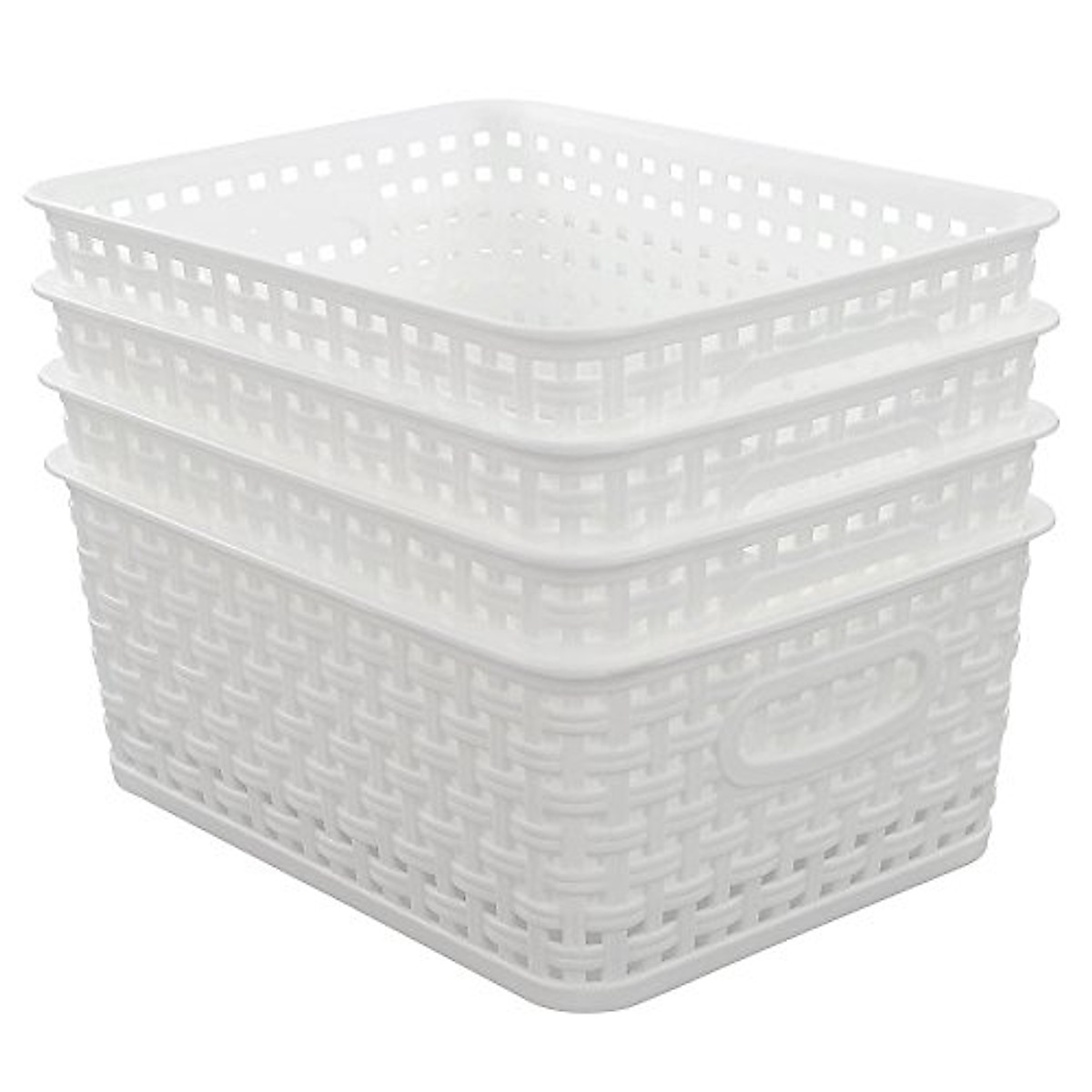 Lesbin White Plastic Weave Baskets, 4-Pack