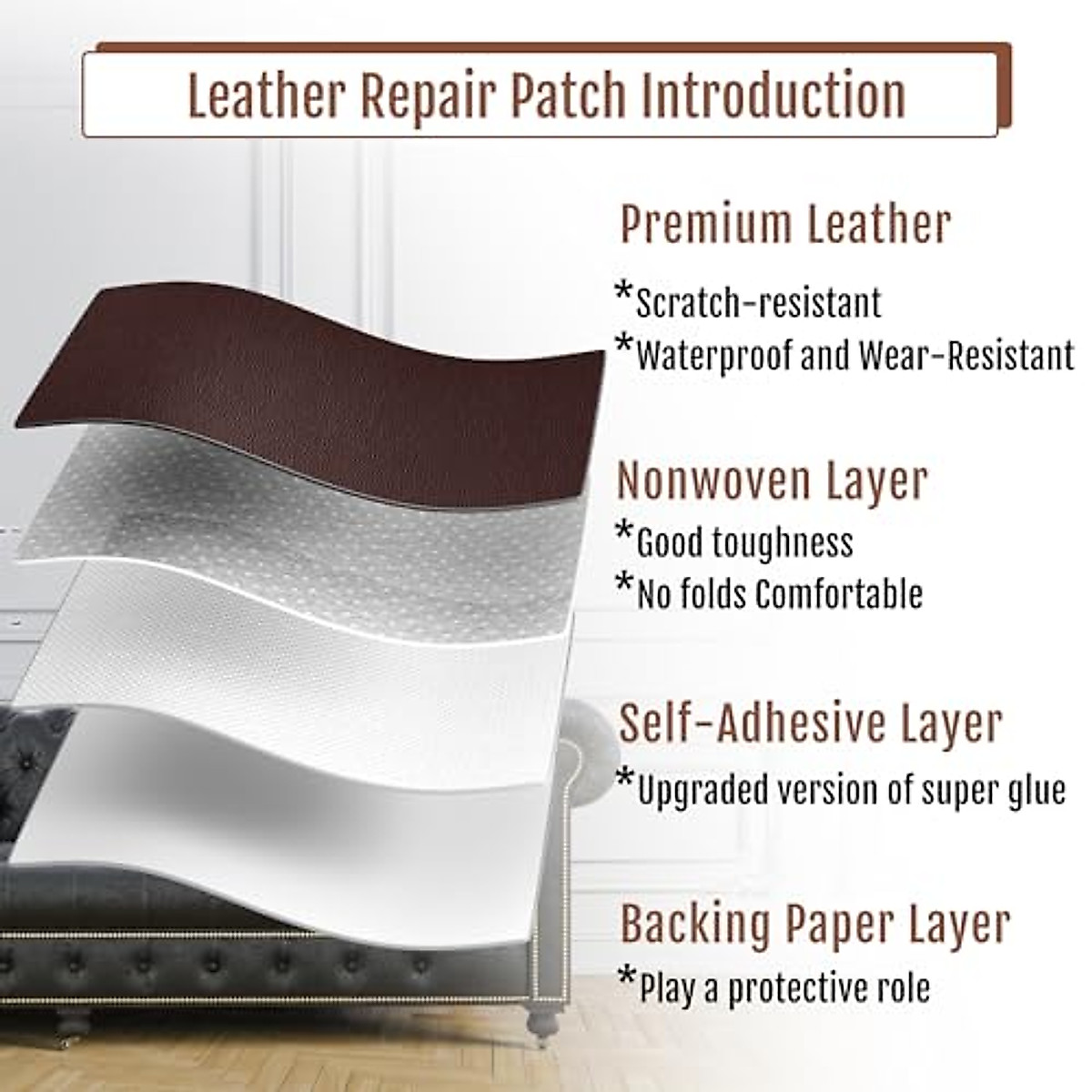 woefste Leather Repair Patch, 17X79 inch Repair Patch Self Adhesive Waterproof, Reupholster Leather Tape for Furniture Couch Chairs Car Seat (Dark Brown)