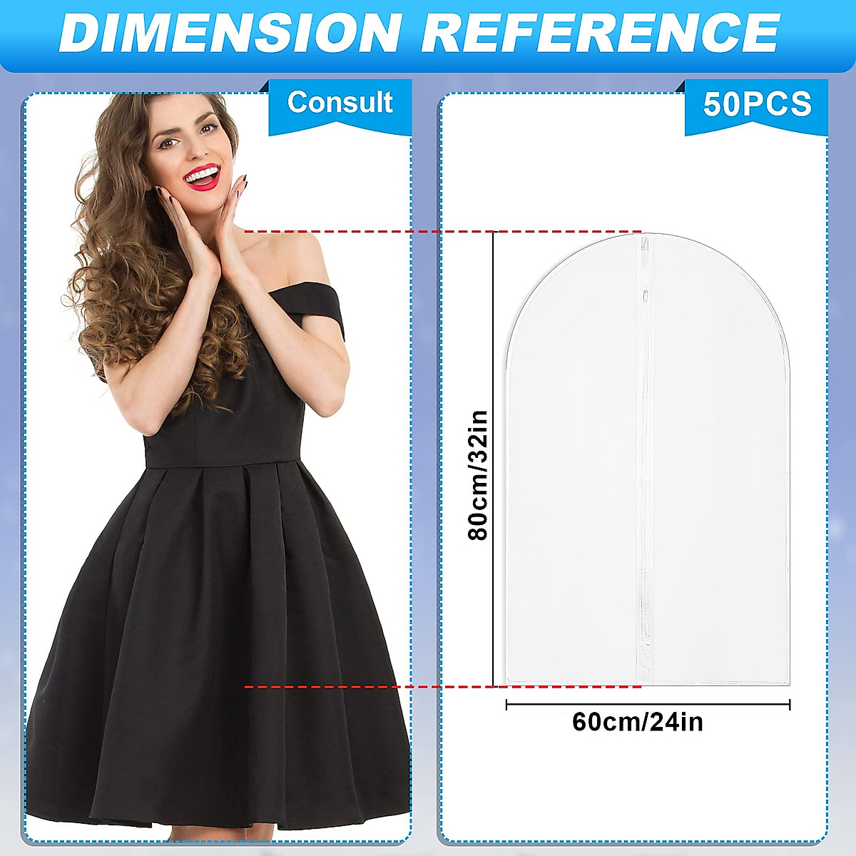 Amylove Set of 50 24'' x 32'' Clear Garment Bags Full Zipper Suit Bags Lightweight Clothes Cover for Hanging PEVA Clothes Protectors for Hanging Clothes Breathable Dust Cover Plastic Garment Bags