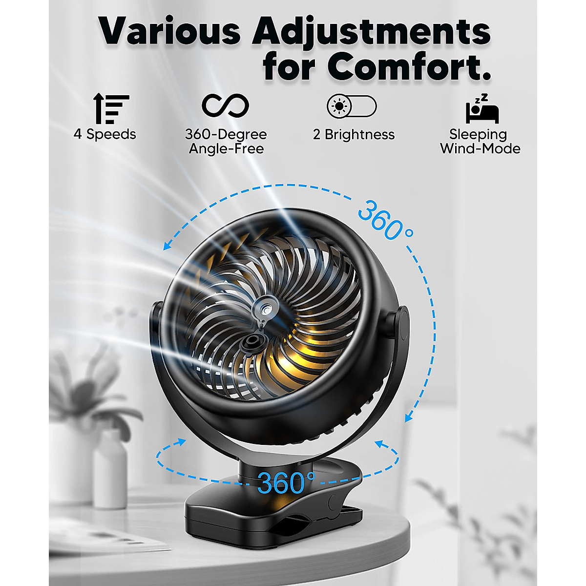 TYZU 7 Inch Portable Fan, Misting Fan, 4000 mAh Battery Operated Fan, Outdoor Misting Fan With 2 Mist Modes & 4 Speeds, 130ml Tank, 360° Rotatable, Clip on fan For Outside Camping Stroller Golf Cart