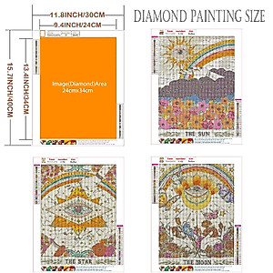 GemZono 3 Pieces Tarot Sun Moon & Stars Adult Diamond Painting Kit, 5D Diamond Art Round Full Diamond Painting Kit, Polka Dot Diamond Digital Painting Kit for Beginners (11.8x15.7in)