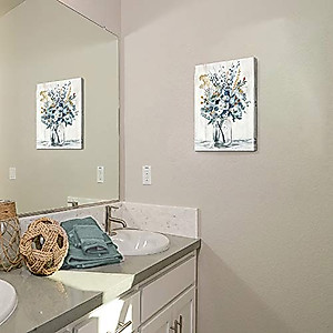 Abstract Flower Print Wall Art: Botanical Flower Bouquet in Crystal Vase Picture Picture on Wrapped Canvas for Dining Room (12" x 16" x 1 Panel)