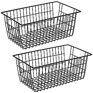 SANNO Freezer Baskets Wire Storage Baskets Closet Baskets Bin Farmhouse Organizer Storage Bins Large Organizer Bins for Home, Office, Bathroom, Pantry Organization Storage -Black Set of 2, 15.7"