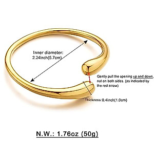 WOWORAMA Gold Cuff Bracelets for Women 18K Gold Plated Teardrop Chunky Open Cuff Bangle Bracelets Simple Polished Gold Wrist Cuffs Bracelet Fashion Jewelry Gifts