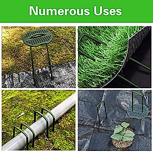 Bakulyor 50pcs Green Artificial Turf Stakes Staples + 50pcs Buffer Washer, 6 Inch 11 Gauge Landscape Staples, Galvanized Lawn Spikes, Heavy Duty Yard Ground Pin for Grass Weed Barrier Sod Fabric