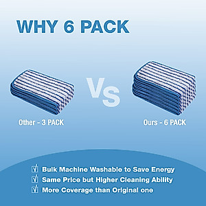 DIRT RUSHER 6 Pack Microfiber Cleaning Mop Pads: Reusable/Washable Floor Cleaning Wet Pads Replacement for Hard Surface Laminate Wood, Fit for Bona Family of Mops,ATDSS76001TB