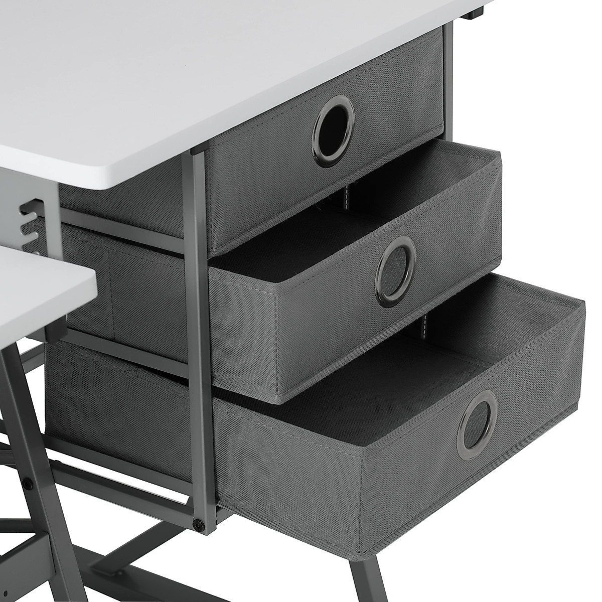 Sew Ready Eclipse Hobby and Sewing Machine Table - White Sewing Table with Gray Storage Drawers + Large Lower Shelf - Can Also Be Used as Computer Desk