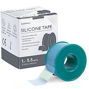 LotFancy Medical Silicone Tape, 2Rolls 1”×5.5 Yds, Waterproof Adhesive Surgical Tape, Soft Skin Tape for Surgery First Aid, Wound, Bandage and Sensitive Skin