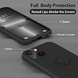 MOCCA Compatible with iPhone 13 Mini Case with Ring Kickstand |Liquid Silicone| Microfiber Linner | Anti-Scratch Full-Body Shockproof Protective Case for iPhone 13 Mini 5.4inch-Black