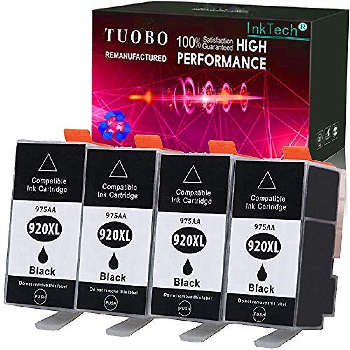 Tuobo 4 Black Replacement for 920 XL Ink Cartridge with New Chip High Capacity, Compatible with OfficeJet 6500a 6500 6000 7500a 7500 7000 Inkjet Printer