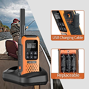 2Pack Walkie Talkies for Adults Waterproof Long Range FRS Float Walkie Talkies,IP67 Two-Way Radio with USB-C Charging Cable NOAA,Flashlight SOS and Headsets for Skiing Kayaking Camping (Orange)