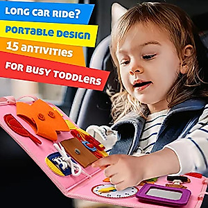 Buauty Busy Board Montessori Toys for 1 2 3 4 Year Old Toddlers, Sensory Toys Board Preschool Activities Learning Education Toys Baby Travel Toys for Kids Age 1-4, Gifts for Girls Boys 1 2 3 Year Old