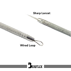 Lancet for Facial Milia Remover and Whitehead Extractor. Double Ended Angled Circle Loop & Sharp Needle Pimple Popper Tool. Dermatologists recommended Design and Comes with Synthetic Leather Storage