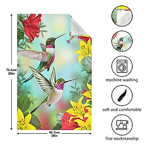 Hummingbirds Red Flowering Hibiscus Kitchen Towel Set Spring Yellow Lilies Dish Towel Set of 1 Tea Towels Large 28''x18'' Multi-Purpose Washing Cloth Home Decorative Lint-Free Dishcloths for Restaura