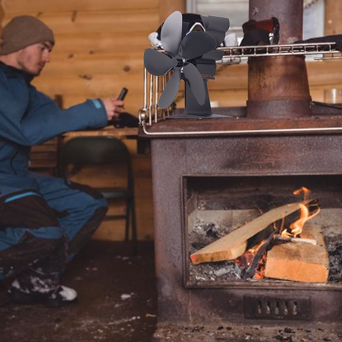 Heat Powered Wood Stove Fan 5 Blade Aluminum Alloy Fireplace Fan Low Noise Strong Heat Dissipation Eco Fan for Home Fireplace
