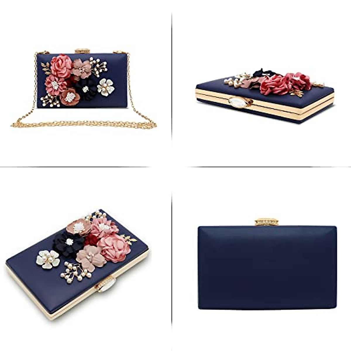 Fozehlad Floral Clutch Evening Bag for Women Flower Clutch Purse for Bridal, Wedding,Party and Prom