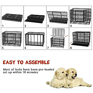 LEMBERI 48/38 inch Heavy Duty Indestructible Dog Crate, Escape Proof Dog Cage Kennel with Lockable Wheels,High Anxiety Double Door Dog Crate,Extra Large Crate Indoor for Large Dog with Removable Tray