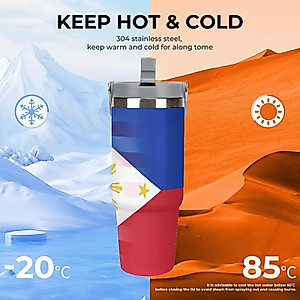 U.S. Philippines Flag Cute 30 Oz Tumbler with Handle Large Insulated Cup Stainless Steel Mug Gifts for Women Men