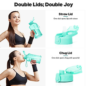 Gedux Half Gallon Water Bottle with Storage Sleeve, 74oz Large Water Bottle with 2 Lids(Straw Lid and Chug Lid), Big Sports Water Jug for Gym with Strap, BPA-Free Drink Container with Handle