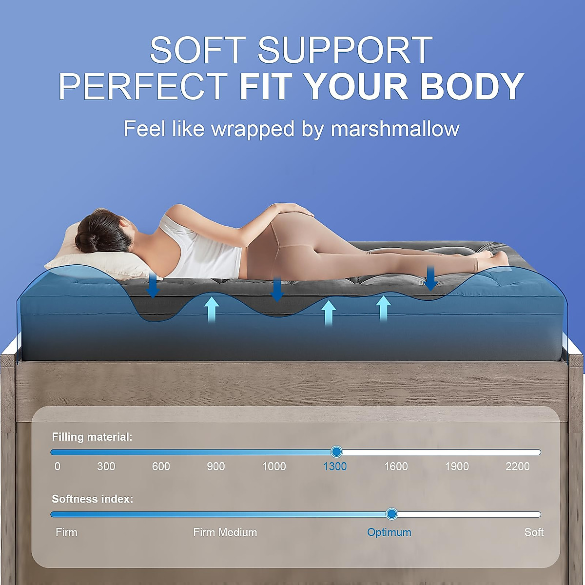 Extra Thick Queen Mattress Topper, Breathable Ultra Soft 1300 GSM Down Alternative Filled Fitted Mattress Protector 8-21" Deep Pocket, Comfort Support Back Mattress Pad Cover (60x80 in,Grey)