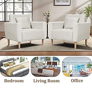 FREEHOMAE Polyester Accent Chair for Living Room, Square Arm Chair with Toss Pillow Comfy Single Sofa Club Chair for Small Space