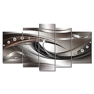 YAYNICE Abstract Silver Wall Art 5 Piece Large Modern Picture Canvas Print Wall Painting Artwork Wall Décor for Bedroom Living Room Office