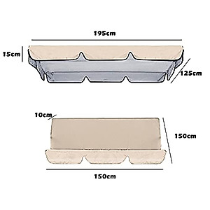 Patio Swing Canopy Replacement 3 Seat Cushion Cover Outdoor Swing Waterproof Cover Swing Protect Cover Replacement for Patio Garden Yard Sun Shade Porch (Gray, 195*125*15 cm)