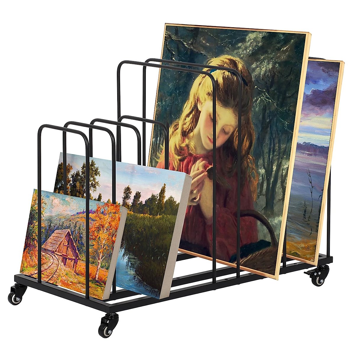 tonchean Art Storage Rack with Wheels, Rolling Canvas Rack Art Storage, Metal Canvas Organizer Painting Storage Rack Canvas Storage Rack Drying Rack for Canvas Boards, Panel, Frame, Drawing Board