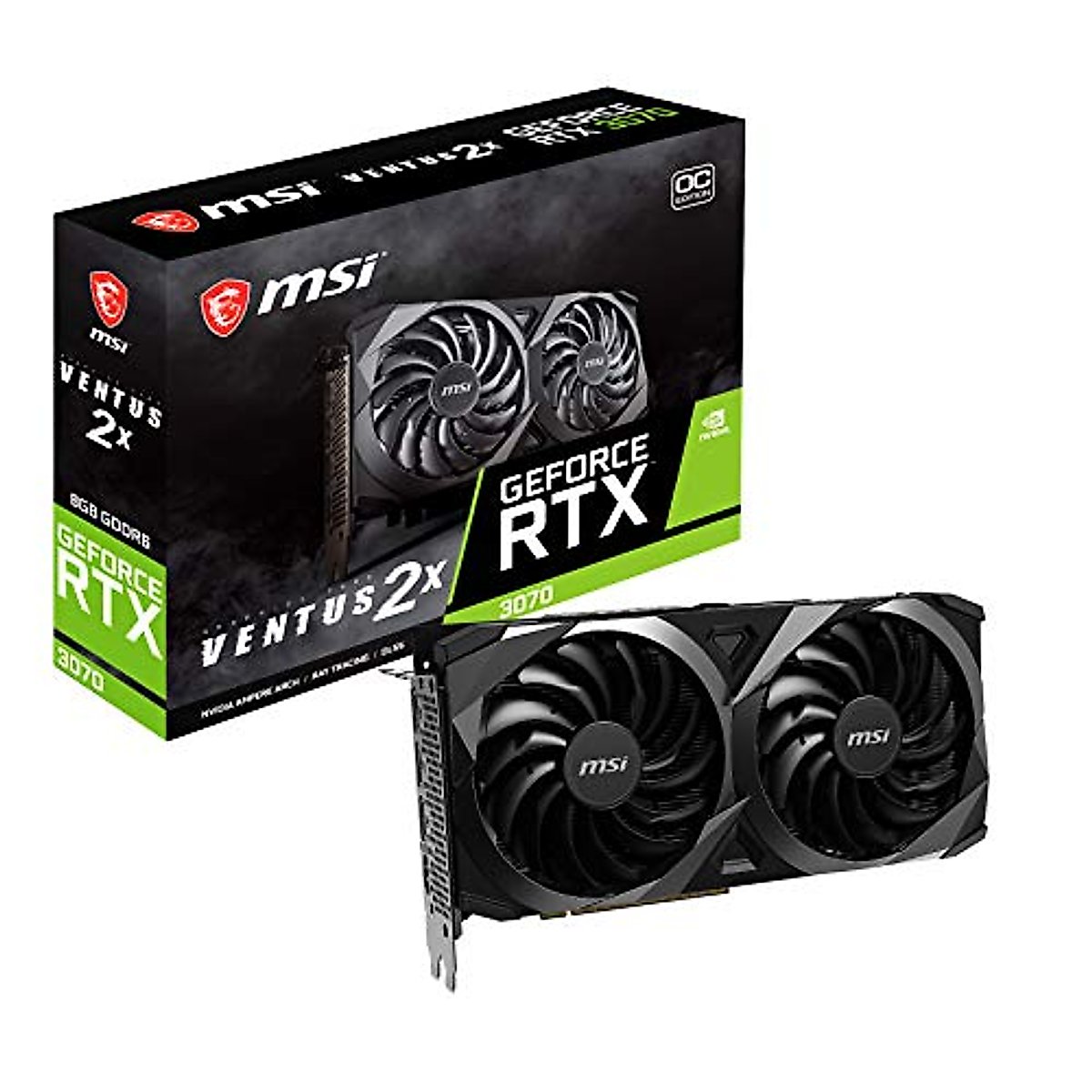 MSI Gaming GeForce RTX 3070 8GB GDRR6 256-Bit HDMI/DP TORX Fan 3.0 Ampere Architecture OC Graphics Card (RTX 3070 Ventus 2X OC), GeForce RTX 3070 Ventus 2X OC